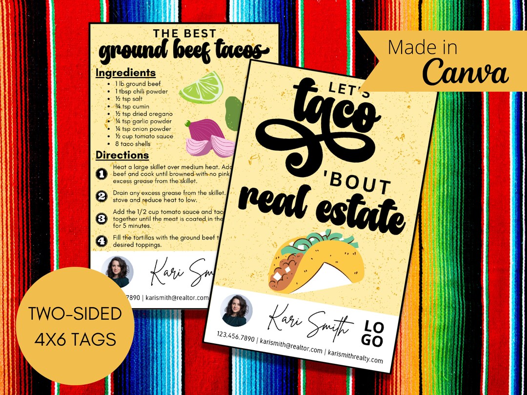Taco Recipe Pop-by Tag, EDITABLE TEMPLATE, Realtor Referral, Real ...