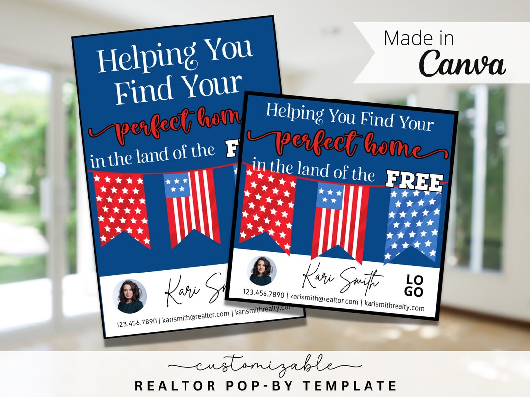 Memorial Day Themed Pop-by Tags, EDITABLE TEMPLATE, Realtor, Referral ...