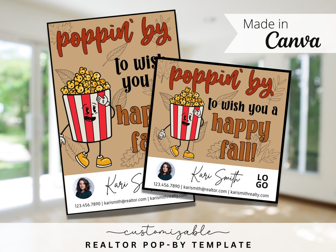 Fall Autumn Popcorn Pop-by Tags, EDITABLE TEMPLATE, Realtor, Referral ...