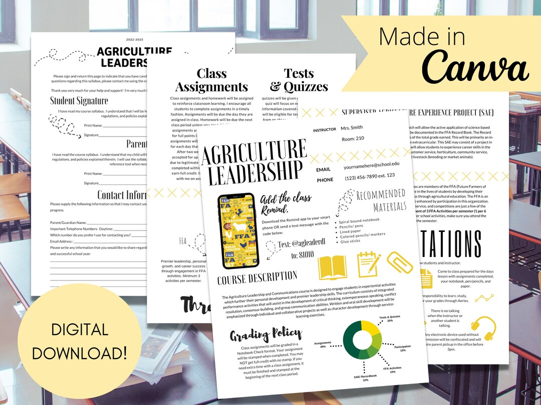 Editable Class Syllabus, Agriculture Leadership, Back to School ...