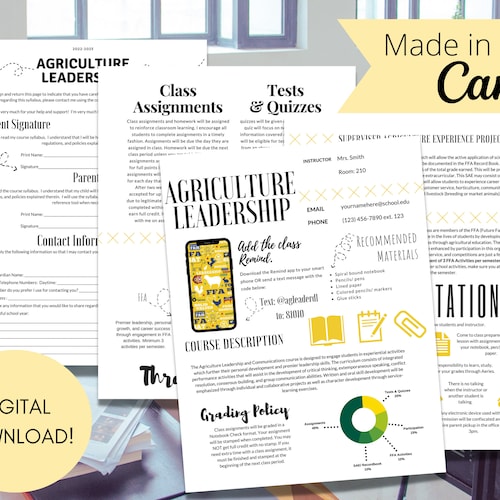 Editable Class Syllabus Agriculture Leadership Back to - Etsy
