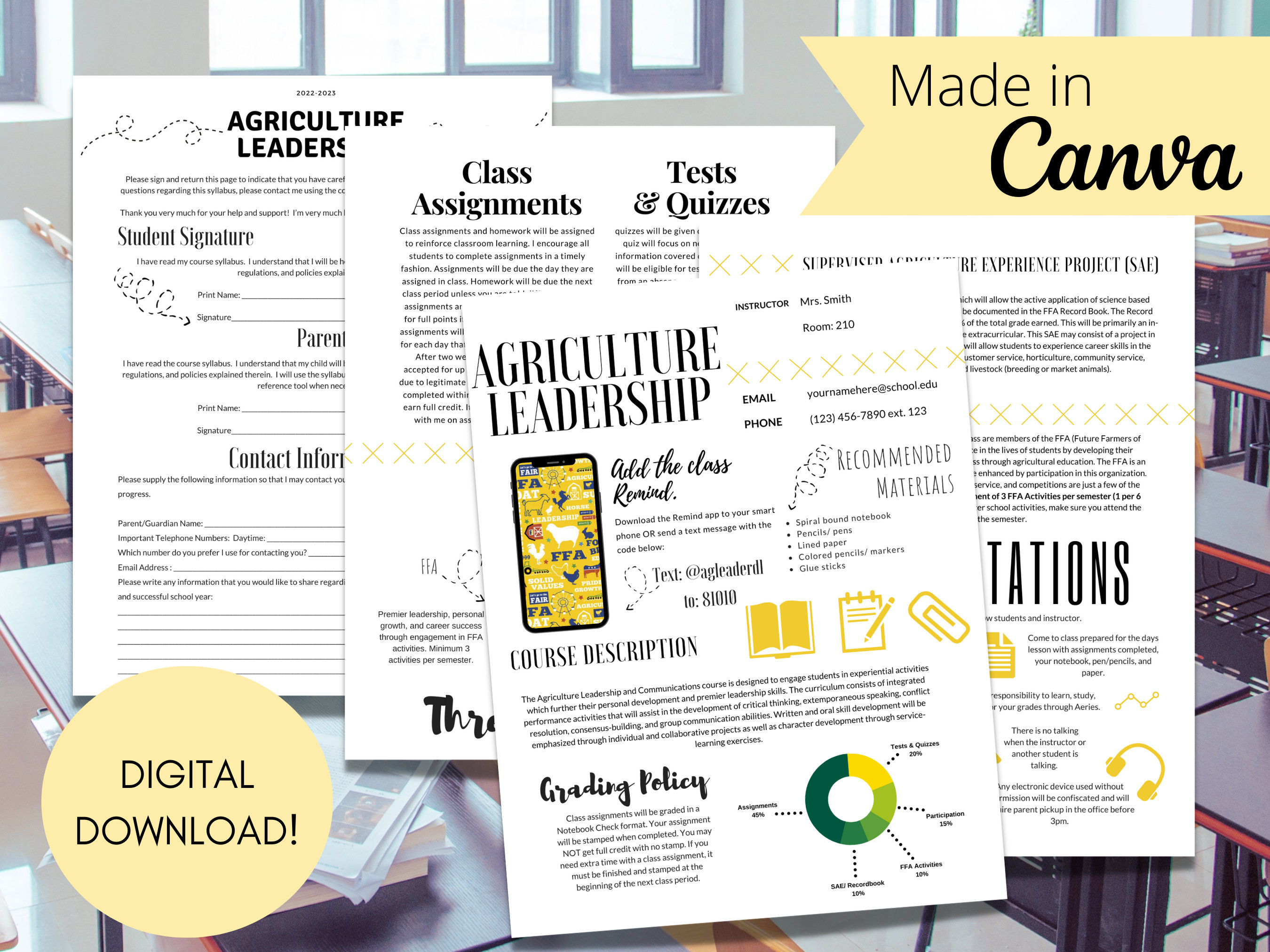 Editable Class Syllabus, Agriculture Leadership, Back to School ...