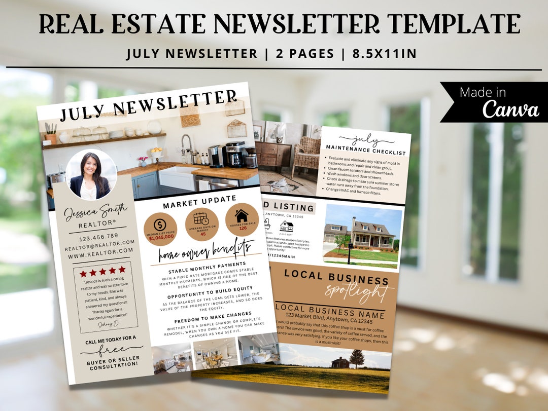 Real Estate July Newsletter, Real Estate Marketing, EDITABLE TEMPLATE ...