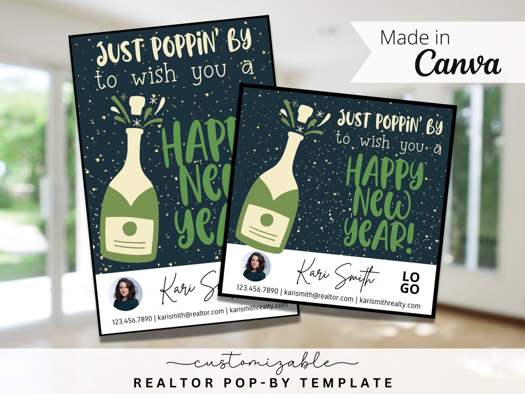 New Year Pop-by Tags, EDITABLE TEMPLATE, Realtor, Real Estate Marketing ...