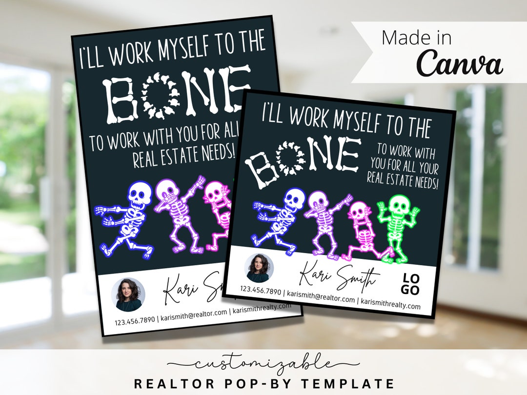 Neon Skeleton Pop-by Tags, EDITABLE TEMPLATE, Realtor, Referral, Real ...