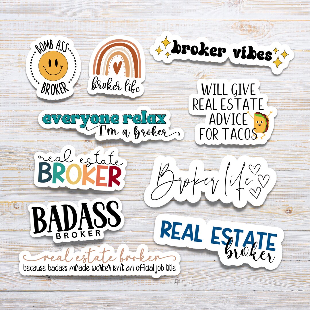 Real Estate Broker Sticker 10 Pack, White or Clear, Real Estate Decals ...