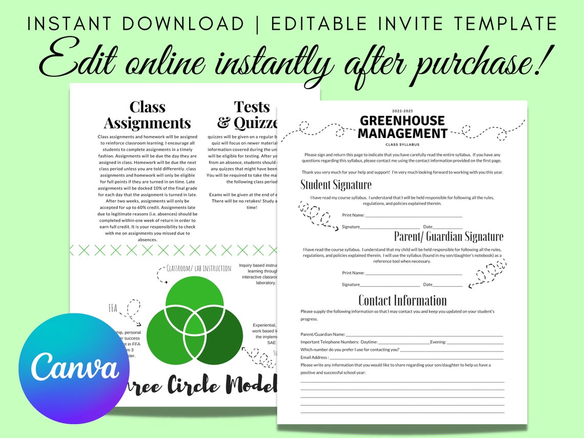Editable Class Syllabus, Greenhouse Management, Back to School ...