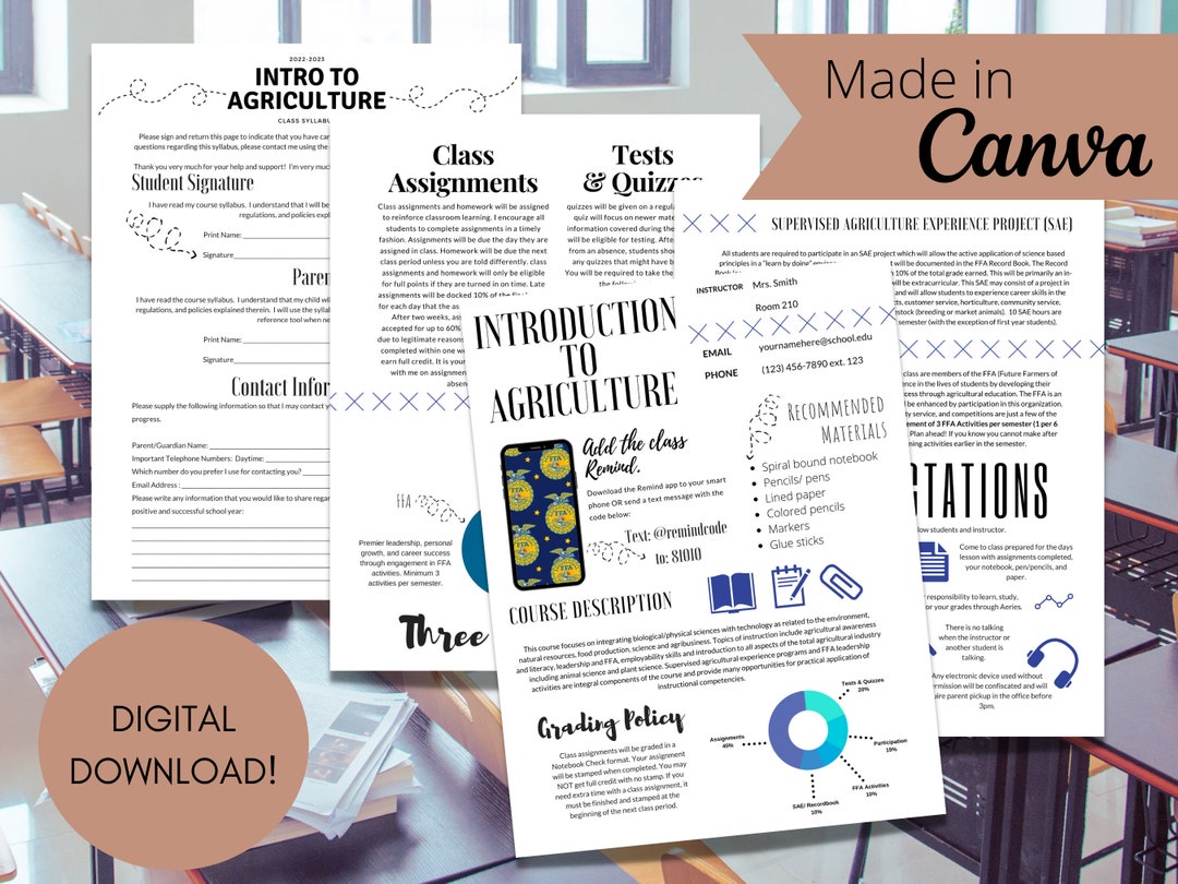 Editable Class Syllabus, Introduction to Ag, Back to School, EDITABLE ...