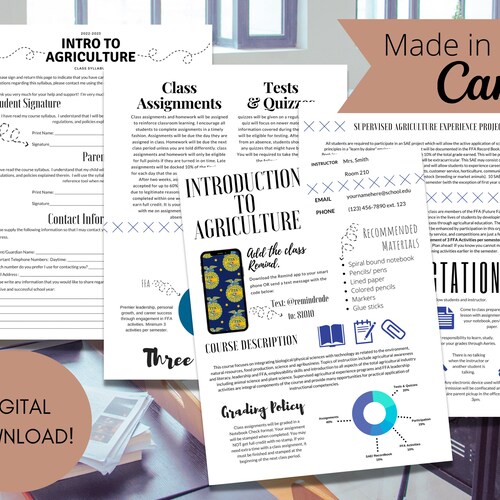 Editable Class Syllabus Agriculture Leadership Back to - Etsy