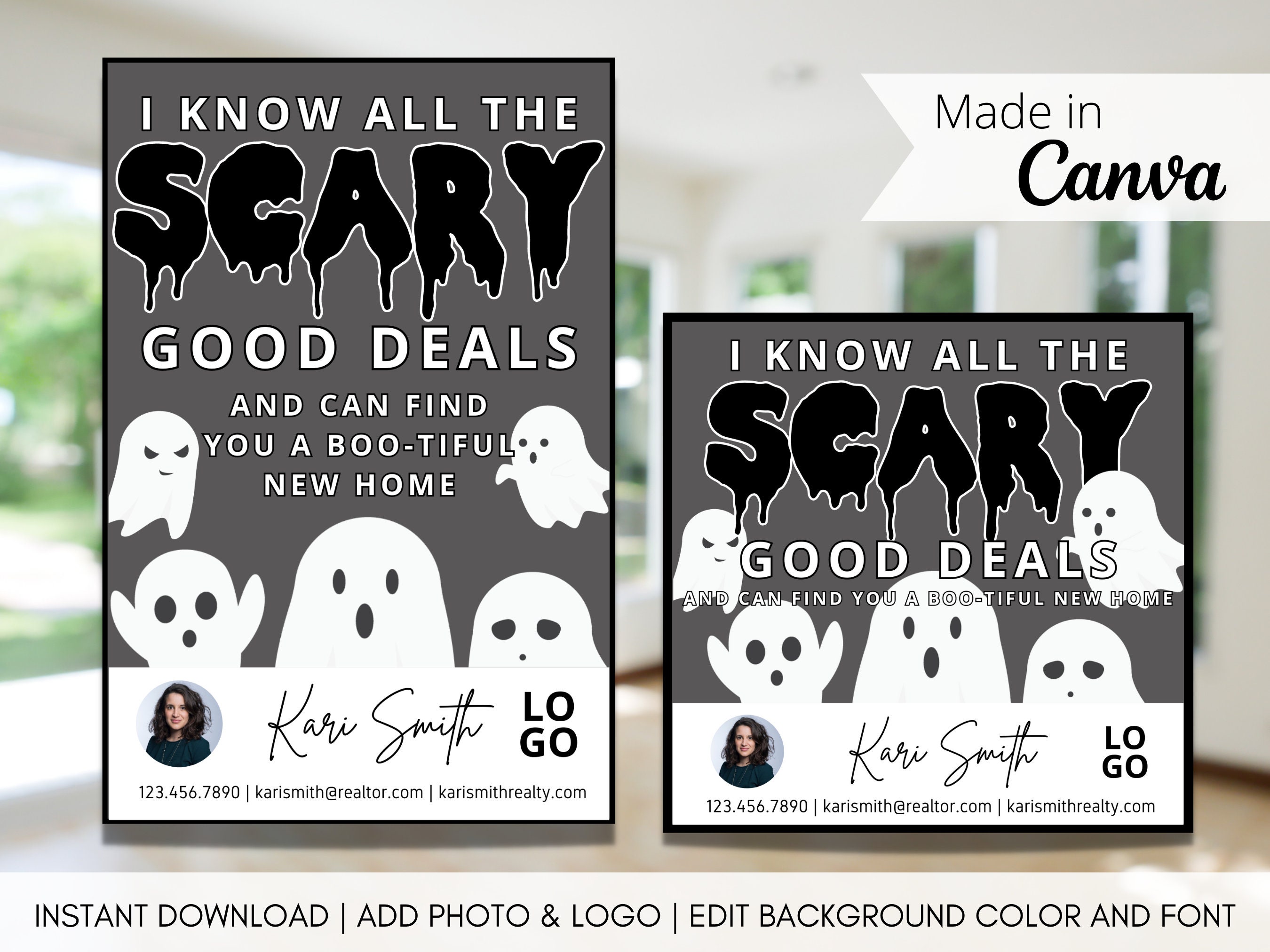Scary Good Ghost Themed Pop-by Tags, EDITABLE TEMPLATE, Realtor ...
