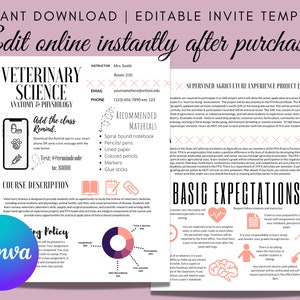 Editable Class Syllabus, Veterinary Science, Back to School, EDITABLE ...