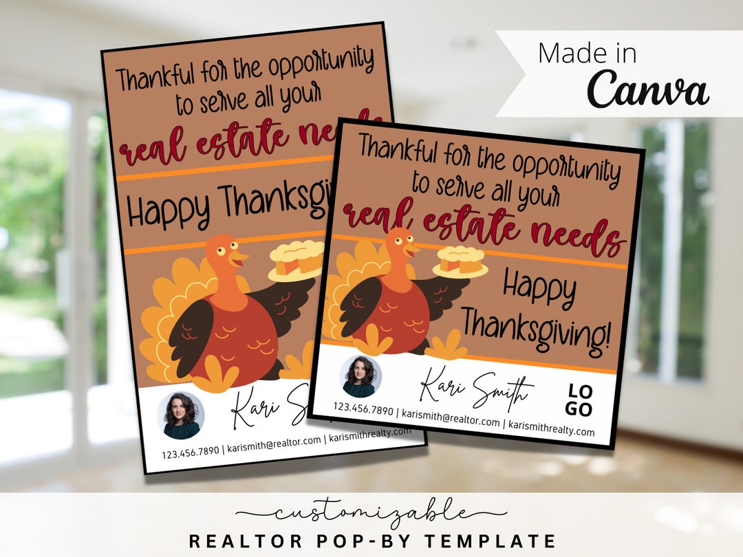 Thanksgiving Turkey Themed Pop-by Tags, EDITABLE TEMPLATE, Realtor ...