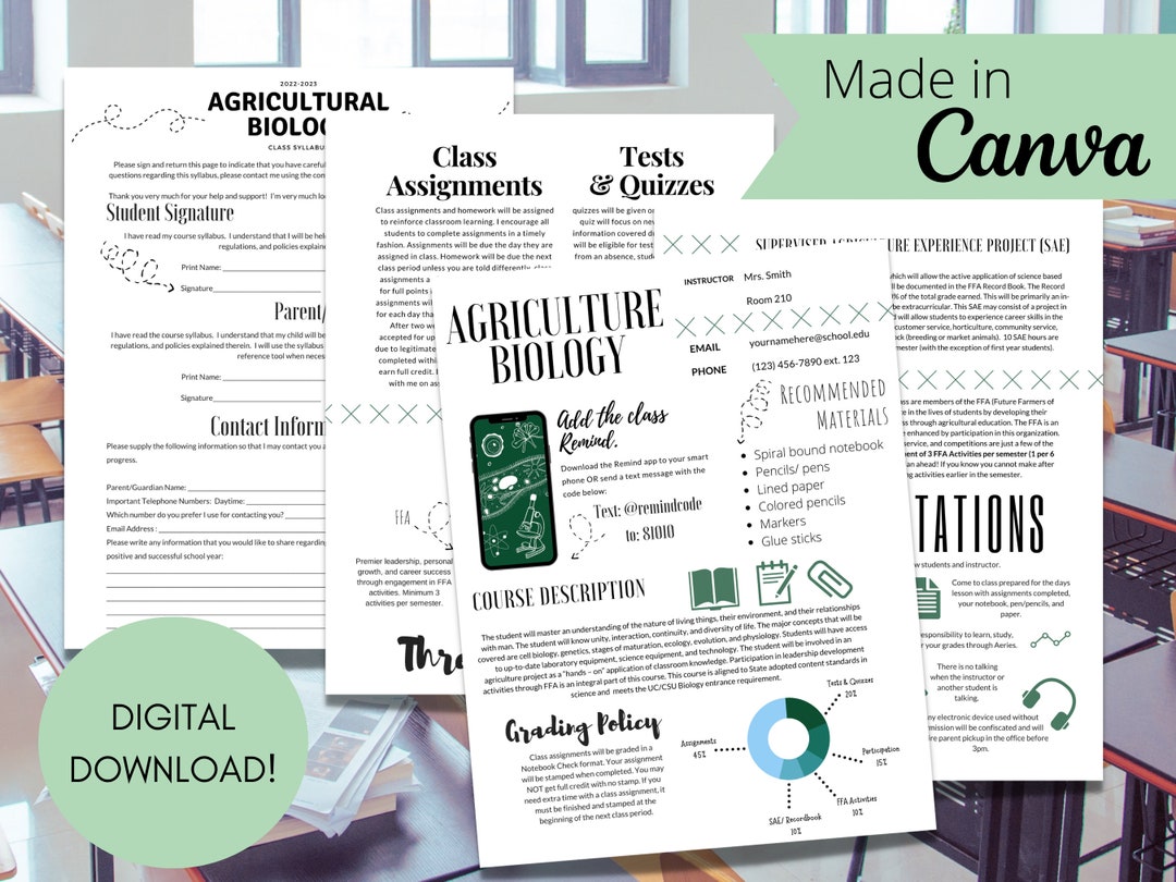 Editable Class Syllabus, Agriculture Biology, Back to School, EDITABLE ...