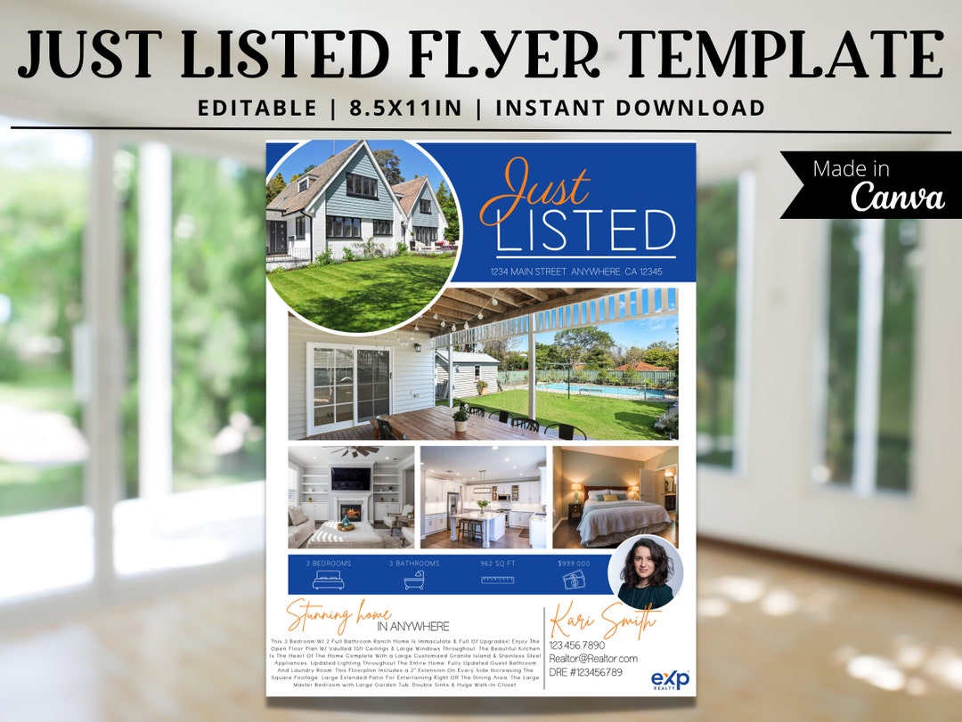 Real Estate Just Listed Flyer, Real Estate Marketing, EDITABLE TEMPLATE ...