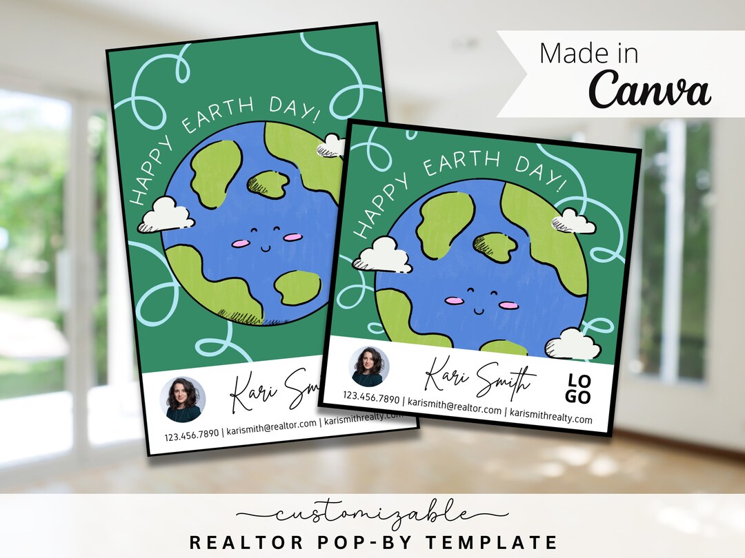 Earth Day Pop-by Tags, EDITABLE TEMPLATE, Realtor, Real Estate ...