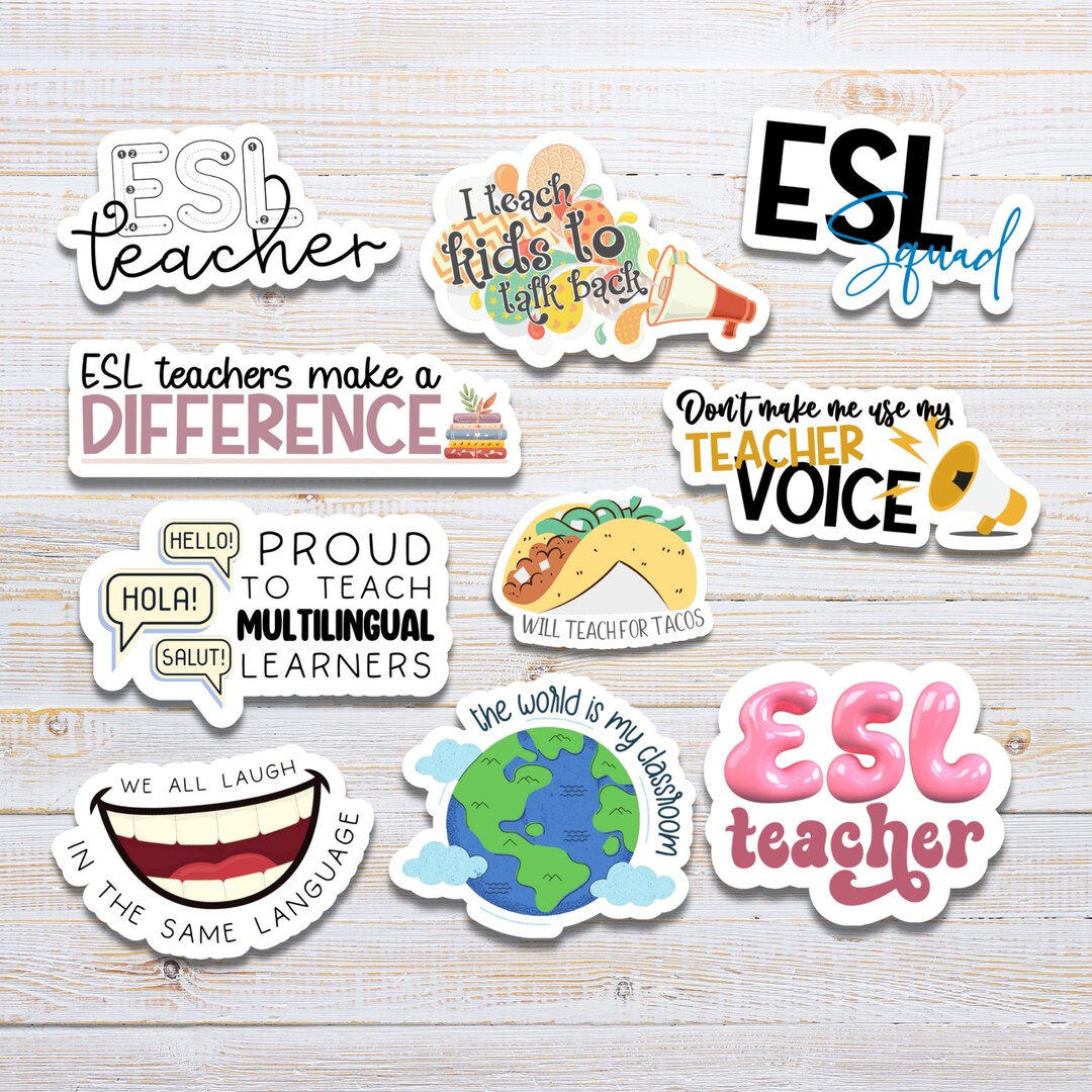ESL Teacher Stickers 10 Pack, White or Clear, Teacher Decals, Vinyl ...