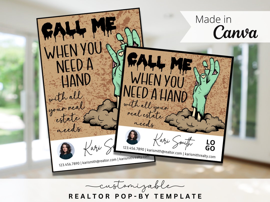 Zombie Hand Pop-by Tags, EDITABLE TEMPLATE, Realtor, Referral, Real ...