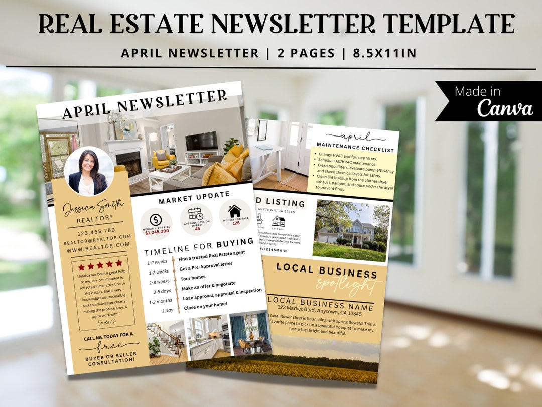 Real Estate April Newsletter, Real Estate Marketing, EDITABLE TEMPLATE ...