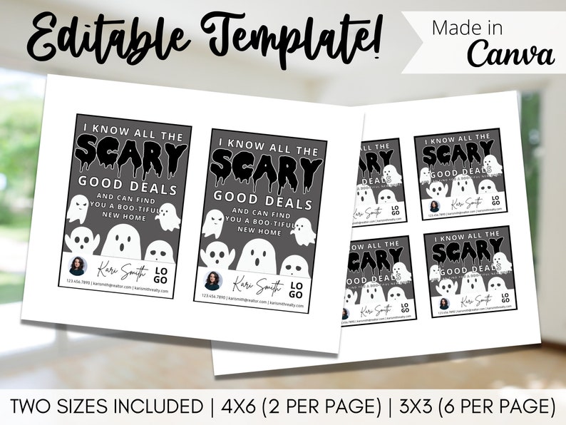 Scary Good Ghost Themed Pop-by Tags, EDITABLE TEMPLATE, Realtor ...