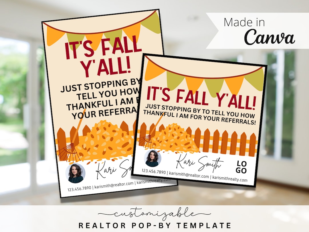 It's Fall Y'all Themed Pop-by Tags, EDITABLE TEMPLATE, Realtor ...