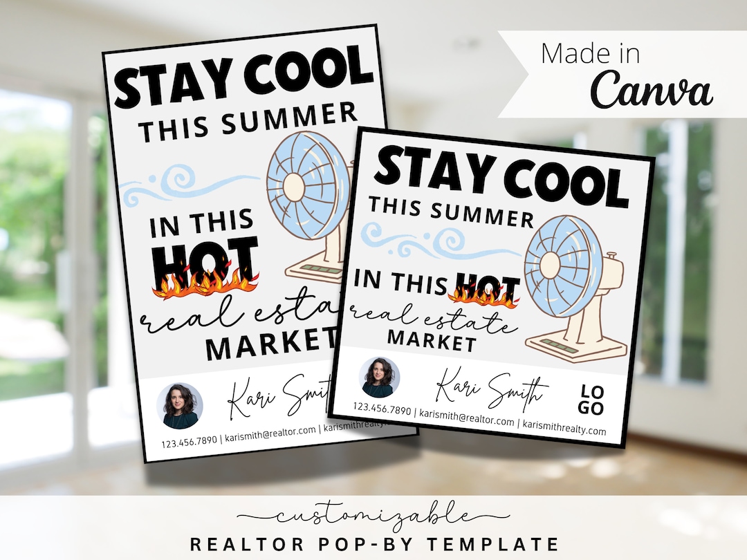 Stay Cool Summer Themed Pop-by Tags, EDITABLE TEMPLATE, Realtor ...