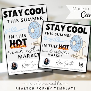 Stay Cool Summer Themed Pop-by Tags, EDITABLE TEMPLATE, Realtor ...