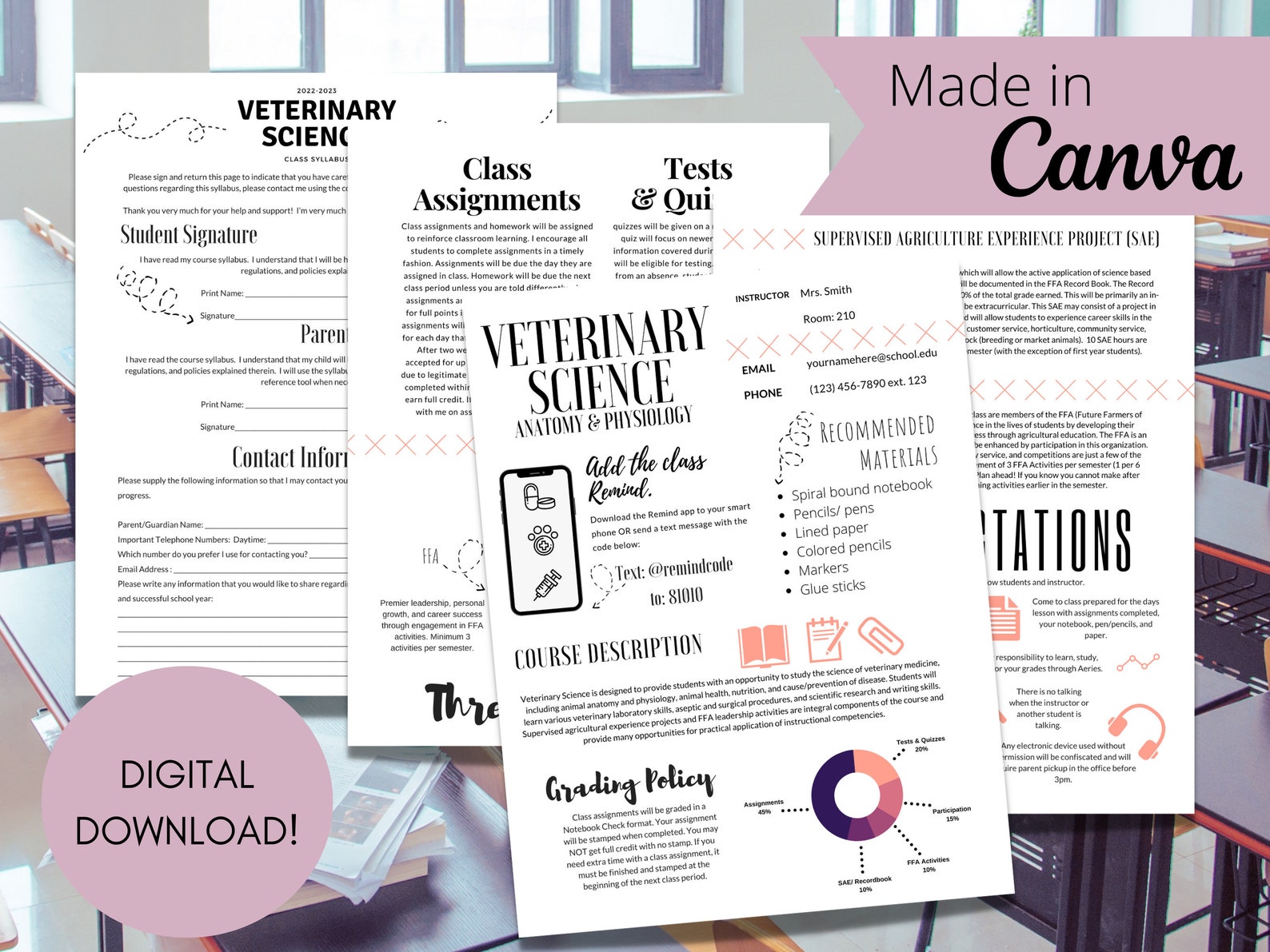 Editable Class Syllabus Veterinary Science Back to School - Etsy
