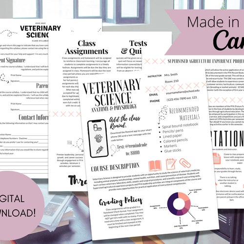 Editable Class Syllabus Veterinary Science Back to School - Etsy
