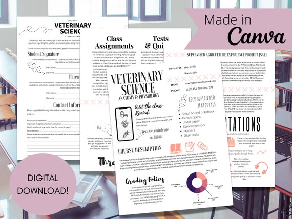 Editable Class Syllabus Veterinary Science Back to School - Etsy
