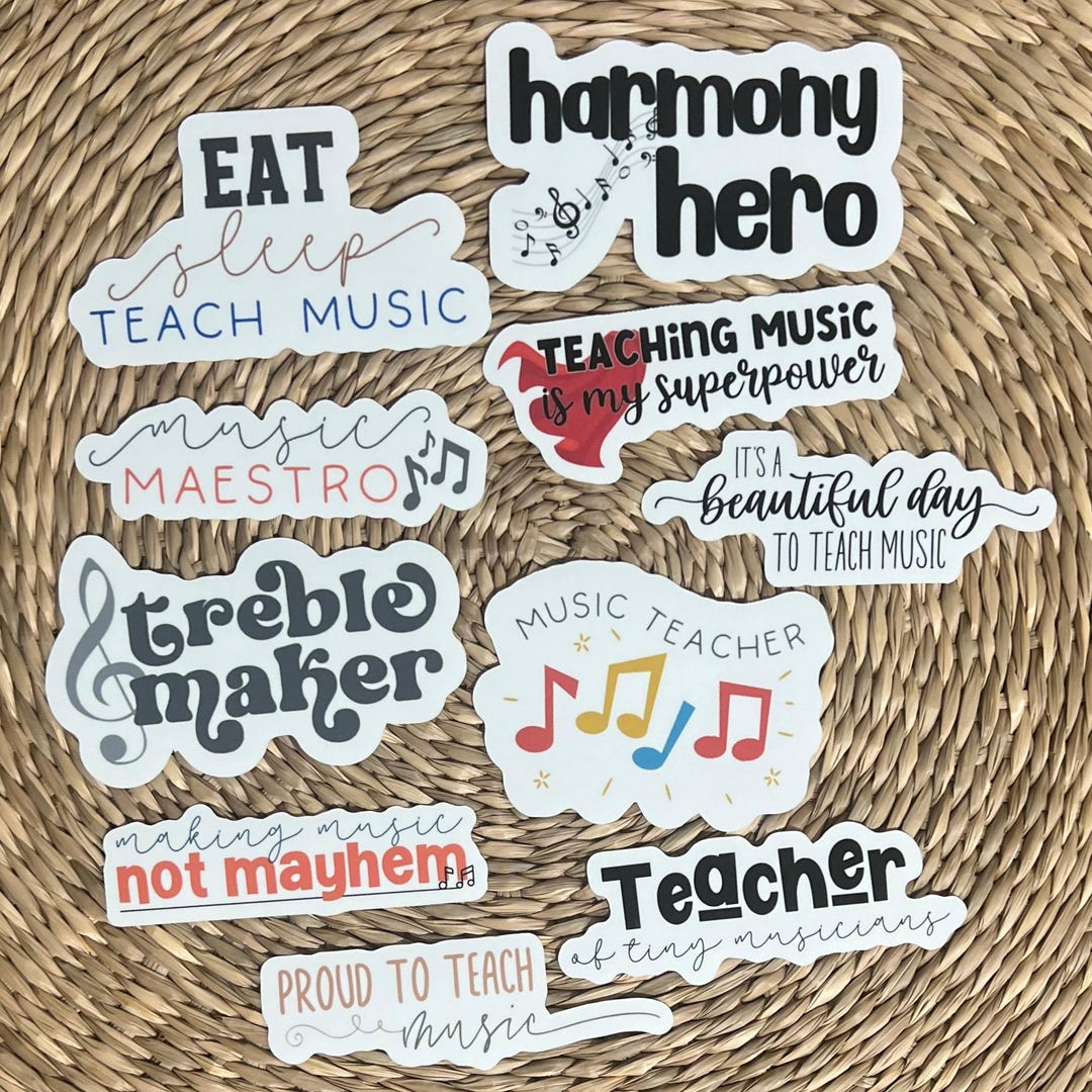 Music Teacher 10-sticker Pack, White or Clear, Decals, Vinyl Stickers ...
