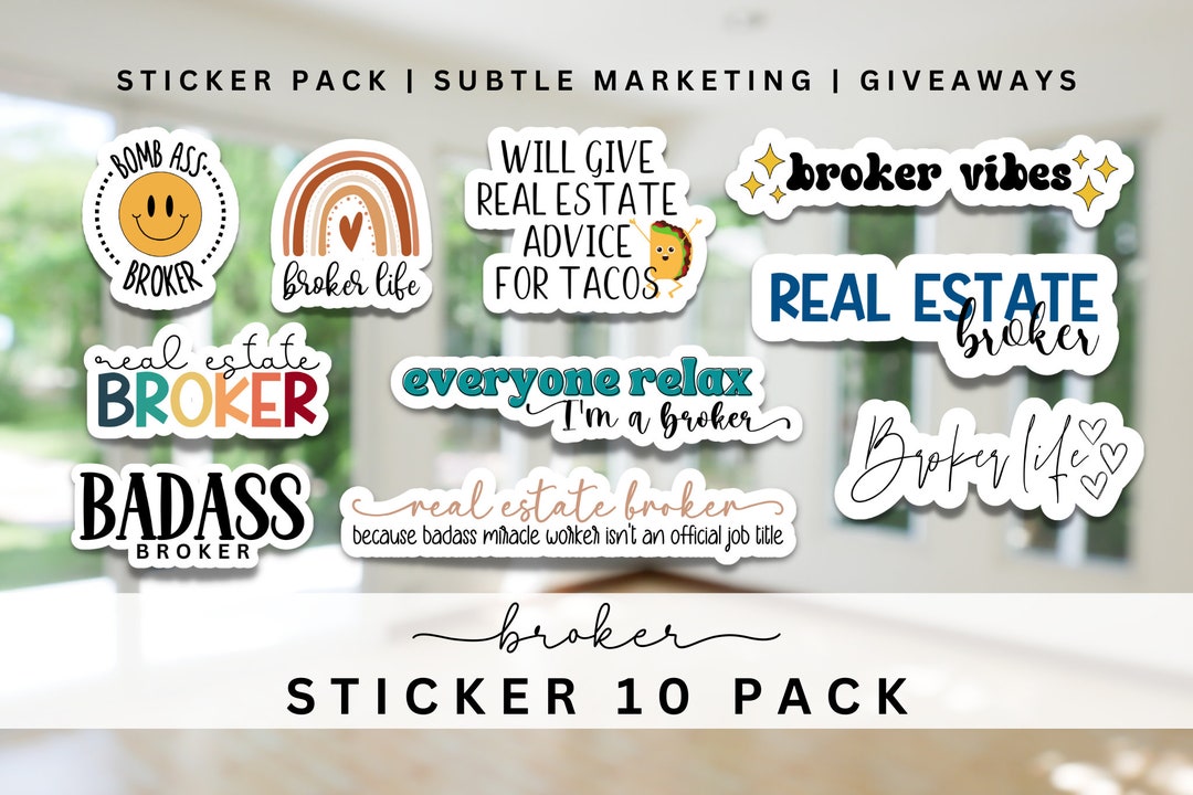 Real Estate Broker Sticker 10 Pack, White or Clear, Real Estate Decals ...
