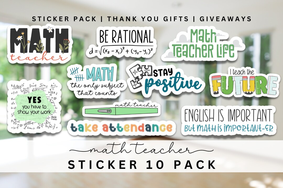 Math Teacher Stickers 10 Pack, White or Clear, Teacher Decals, Vinyl ...