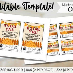It's Fall Y'all Themed Pop-by Tags, EDITABLE TEMPLATE, Realtor ...