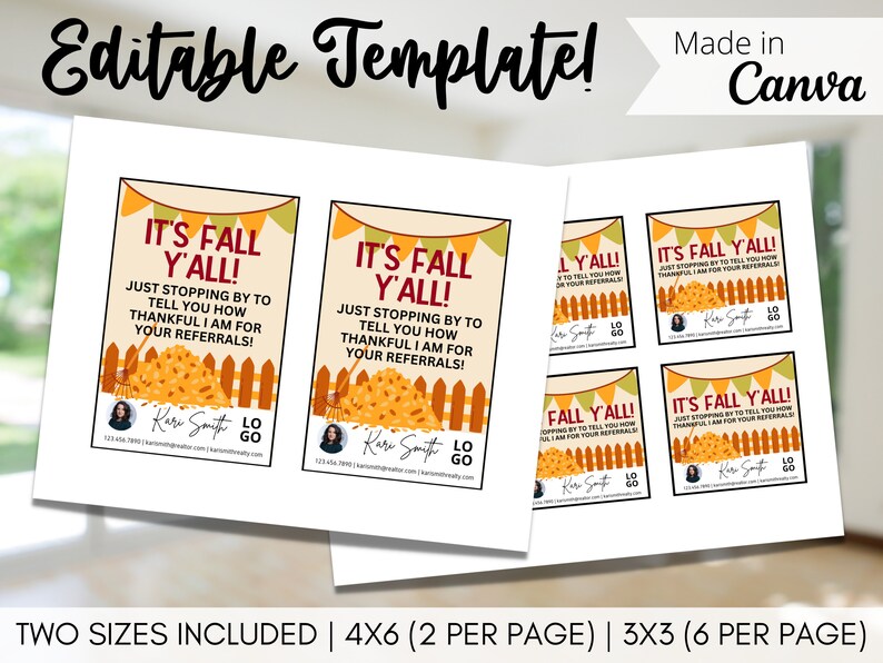 It's Fall Y'all Themed Pop-by Tags, EDITABLE TEMPLATE, Realtor ...
