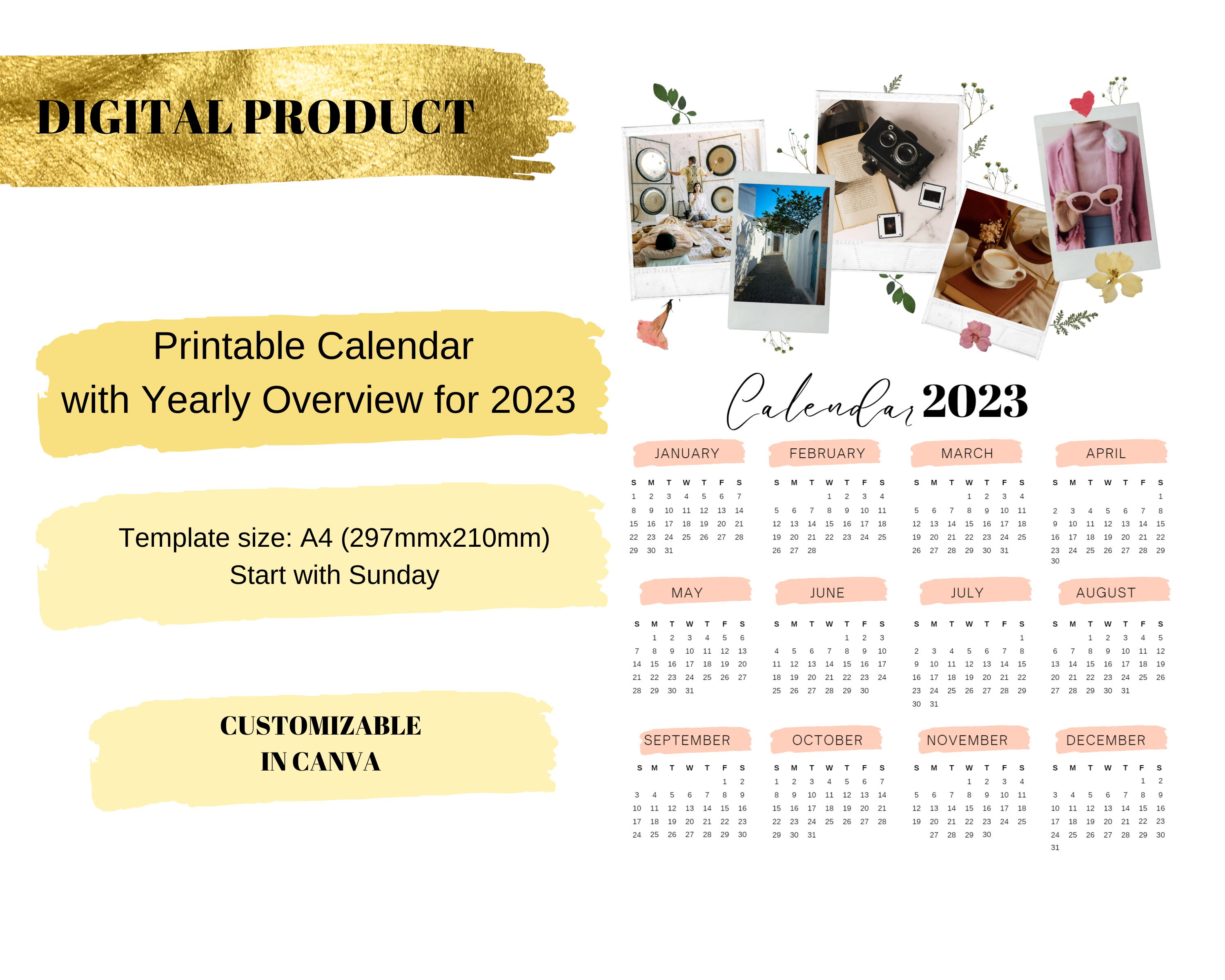 Digital Calendar 2023| Simple Aesthetic Calendar| Printable Calendar ...