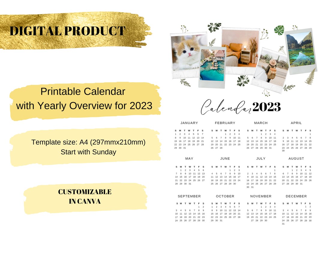 Printable Calendar 2023| Simple Aesthetic Calendar | Leaf Calendar 2023 ...