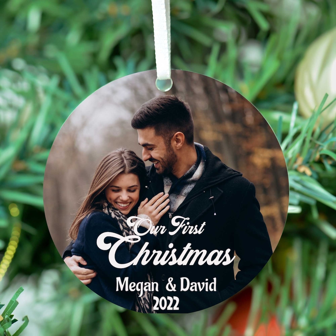 Our First Christmas Couple Photo Name Ornament Acrylic Married Engaged ...