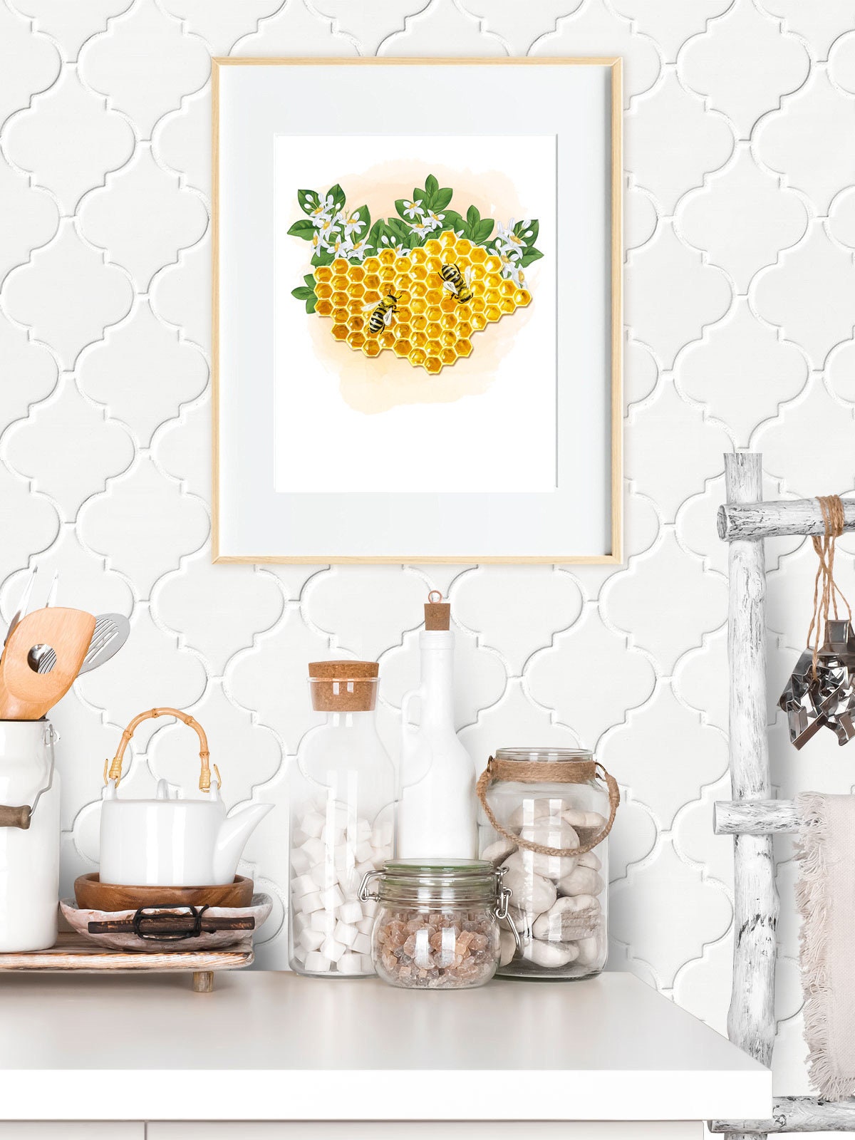 Honeycomb and Bees Art Print Orange Blossom Honey Poster - Etsy
