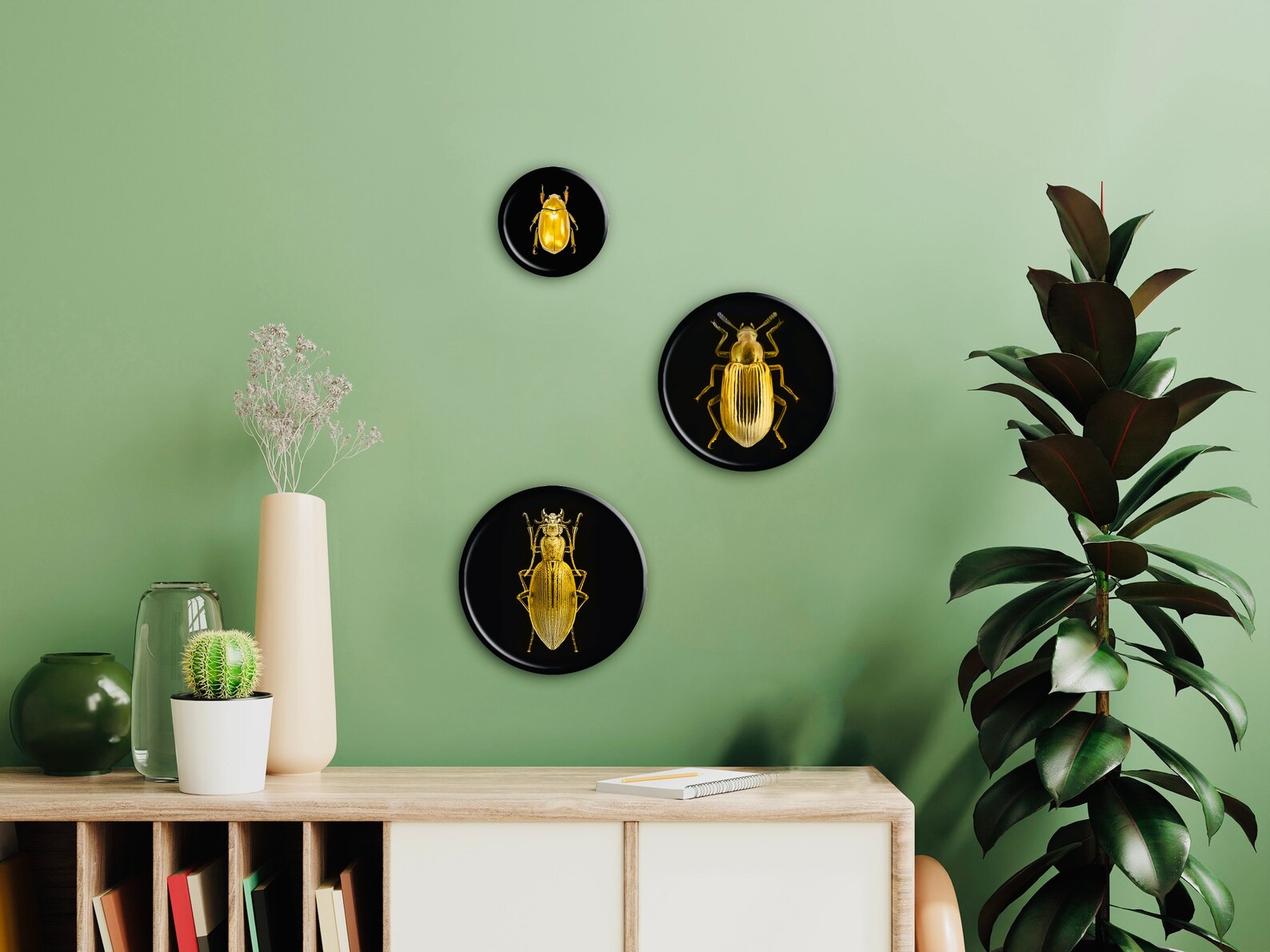 Set of 3 Gold Beetles Wall Decor Insects Round Gold Wall Art - Etsy