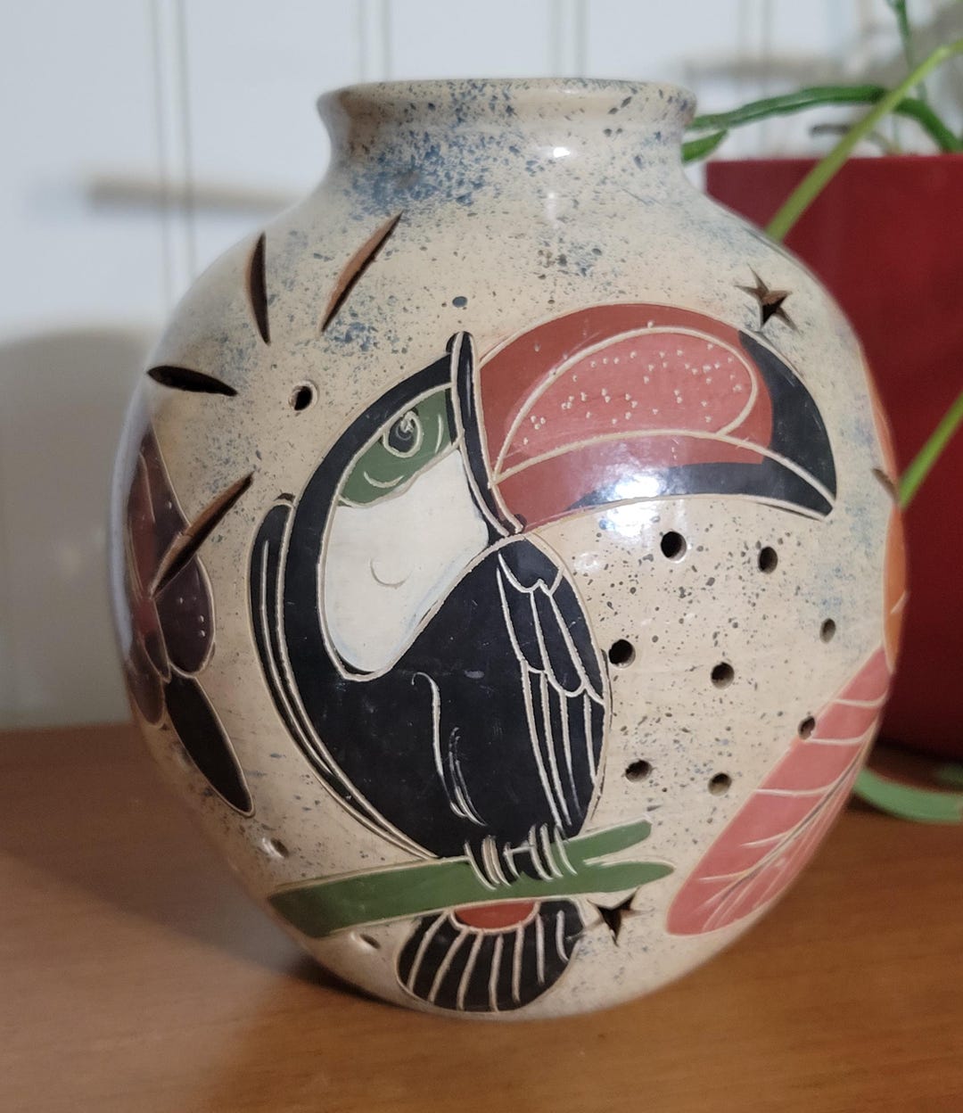 Sgraffito Toucan Art Pottery Vase: Central American Candle Cover - Etsy