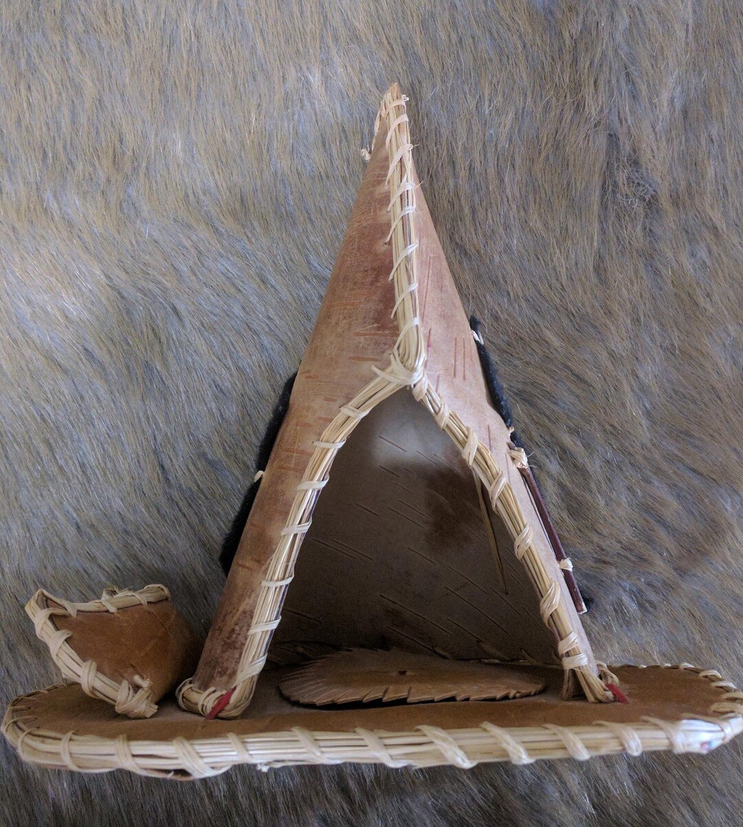 VINTAGE Aboriginal Birch Bark Tipi & Canoe | Indigenous Art ...