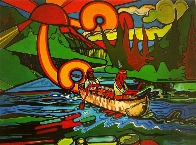 Aboriginal Art Print Wall Décor, Mountain Run Birch Canoe Travel ...