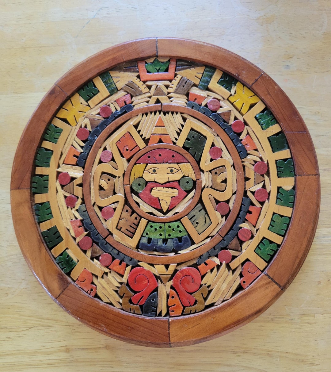 Mesoamerican, Mexican Mayan/aztec, Inlay Wood-cut Sun God Calendar ...