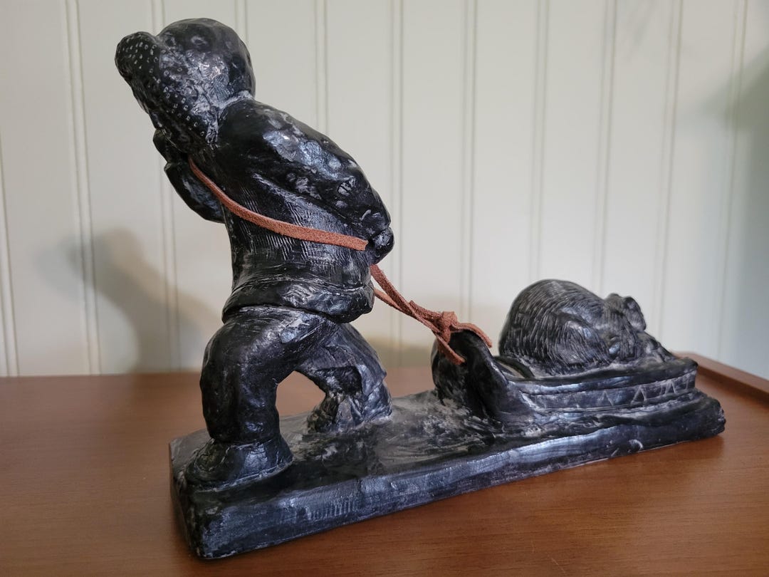 VTG Rare 1970's Argillite Joline Sculpted Figurine, Inuit Man Pulling ...
