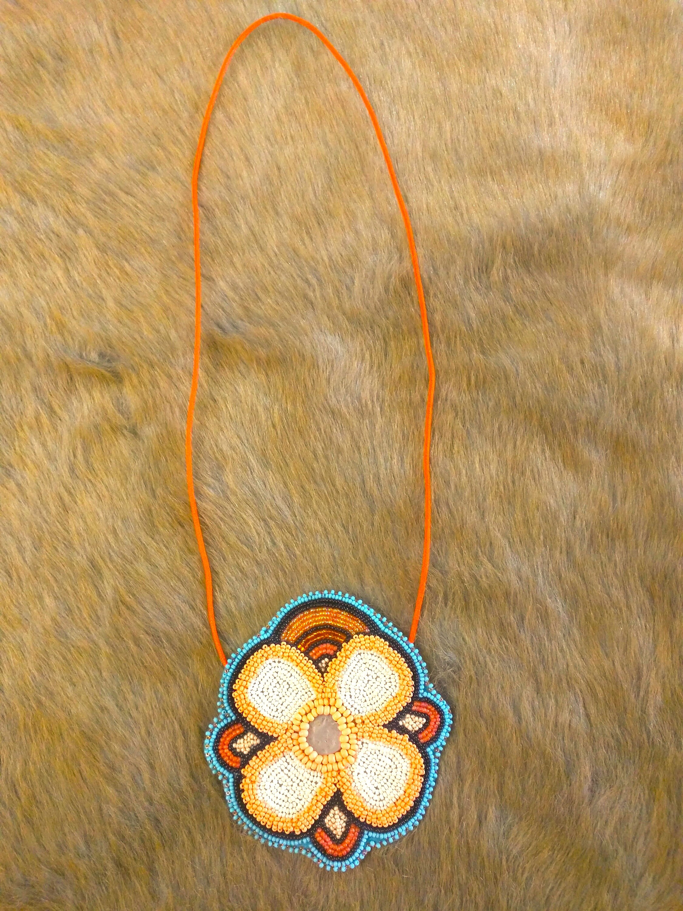 Raised Beadwork, Floral Medallion, Beaded Necklace With Suede Leather ...