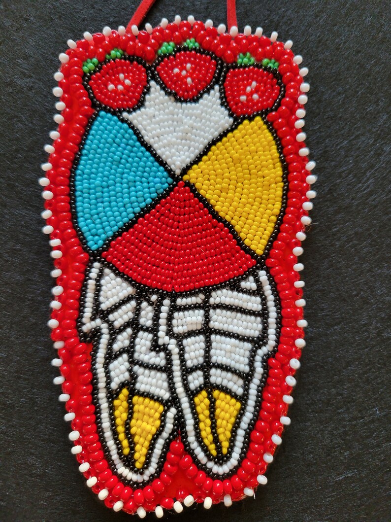 Strawberry Medicine Wheel Medallion Necklace: Beaded Native-made ...