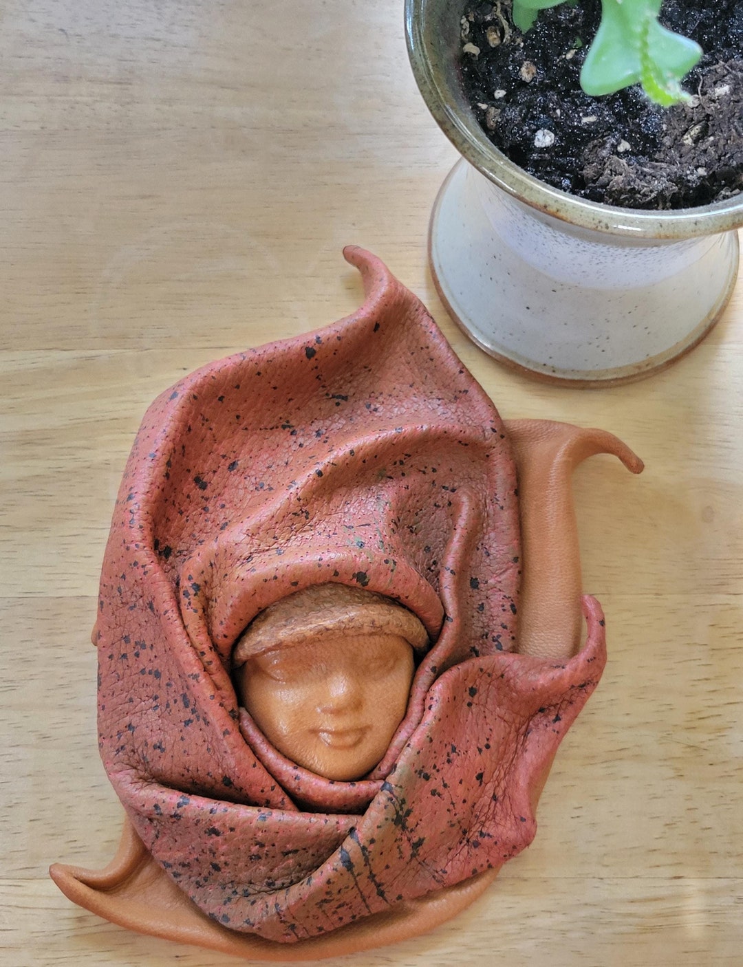 HAITIAN Leather Tooled and Wrapped Statuette Portraiture of a Female ...