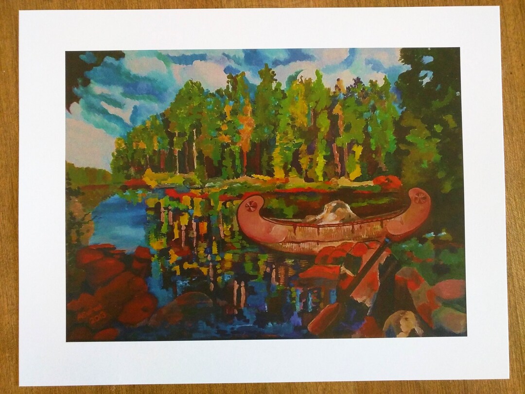Voyageur Canoe Art Print: Wanapitei River Scene by Indigenous Artist - Etsy