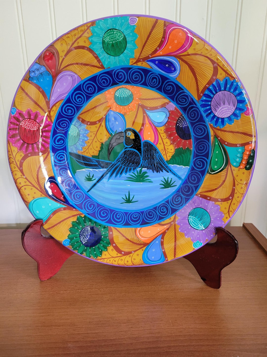 Hand-painted Talavera Parrot Plate: Mexican Folk Art Pottery - Etsy