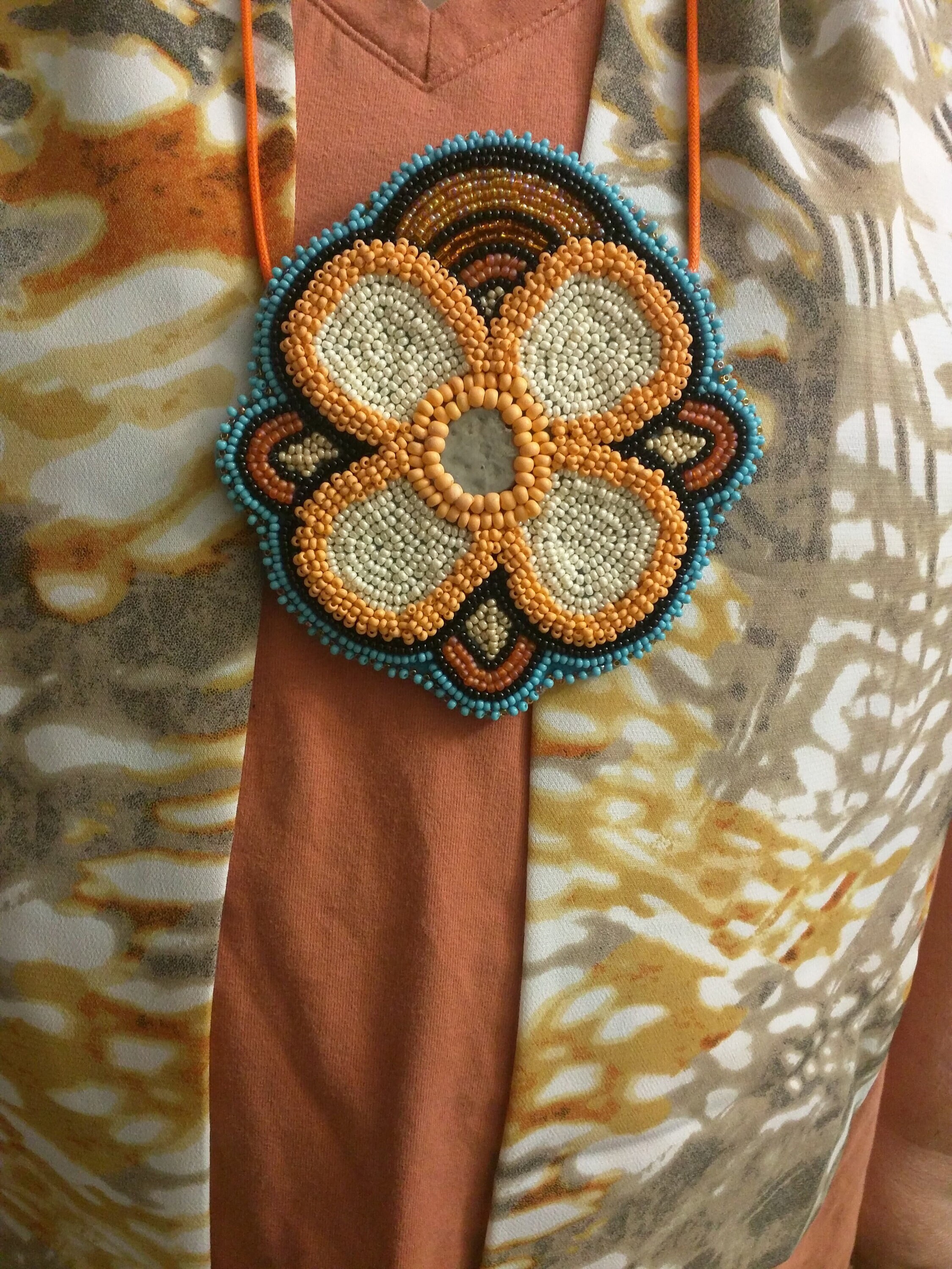Raised Beadwork, Floral Medallion, Beaded Necklace With Suede Leather ...